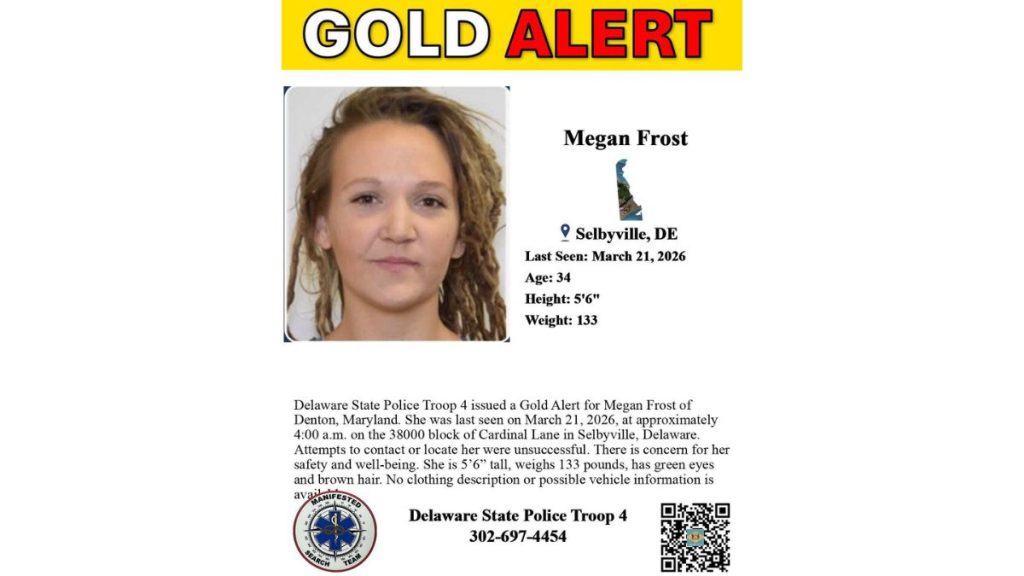 Gold Alert Issued for 34-Year-Old Megan Frost Missing from Selbyville, DE