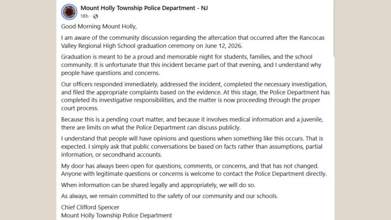 Mount Holly, NJ: Police Chief Addresses Altercation After Rancocas ...